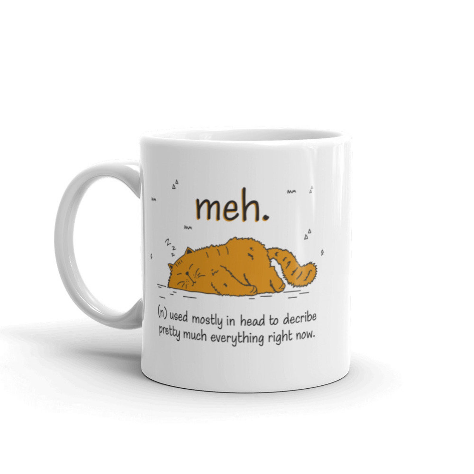 Meh Cat Mug Definition, Funny Cat Coffee Mug, Lazy Cat Cup, Grumpy Cat ...