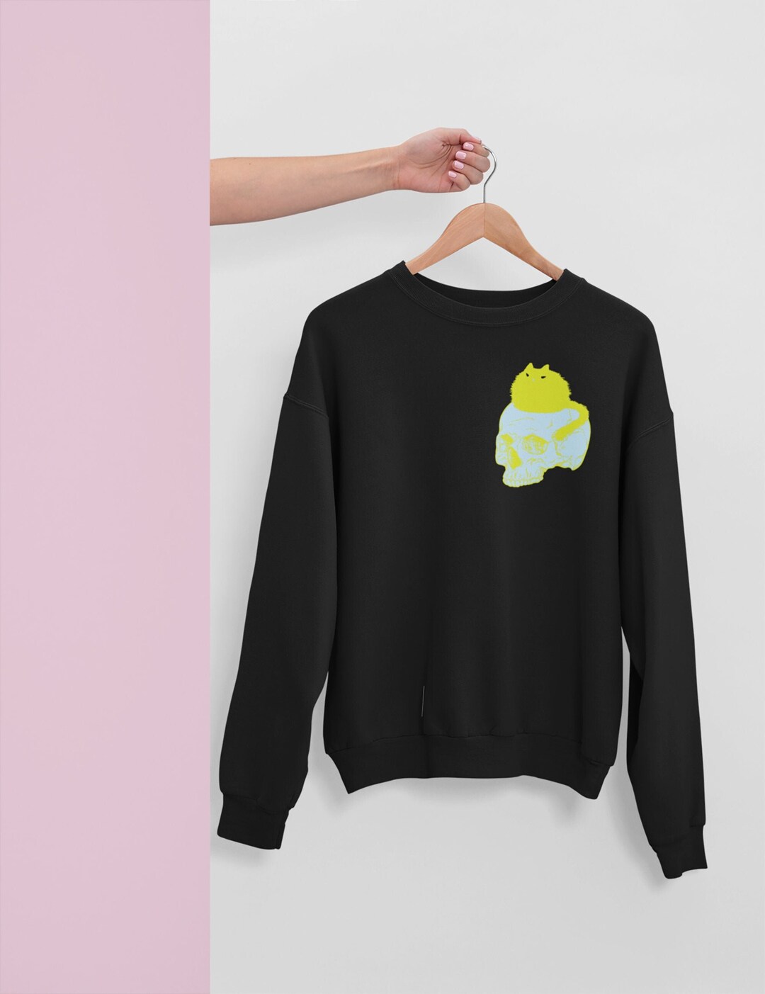 Poofy Grumpy Cat on Skull Sweatshirt, Funny Cat Top, Cat Lover Gift ...