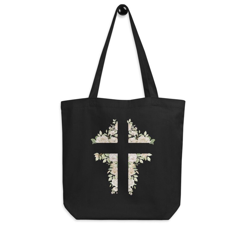 Christian Floral Cross Pretty Eco Tote Bag, Bible Study Bag, Roses and ...