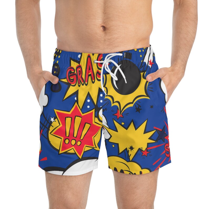 Comic Strip Swim Trunks | Super Hero Mens Swimwear | Pop Art Swim ...