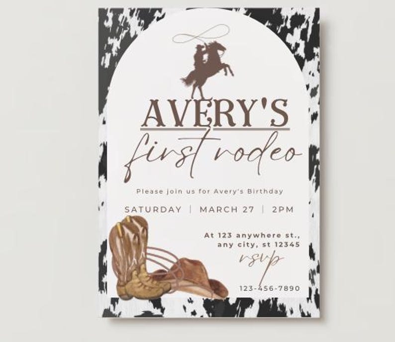 Cowboy Birthday Invitation, Cowhide Pattern, Instant Download ...