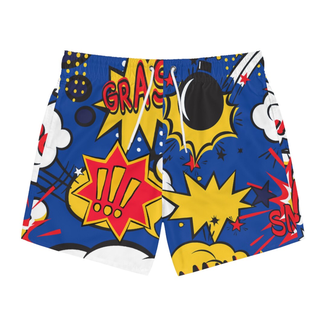 Comic Strip Swim Trunks | Super Hero Mens Swimwear | Pop Art Swim ...