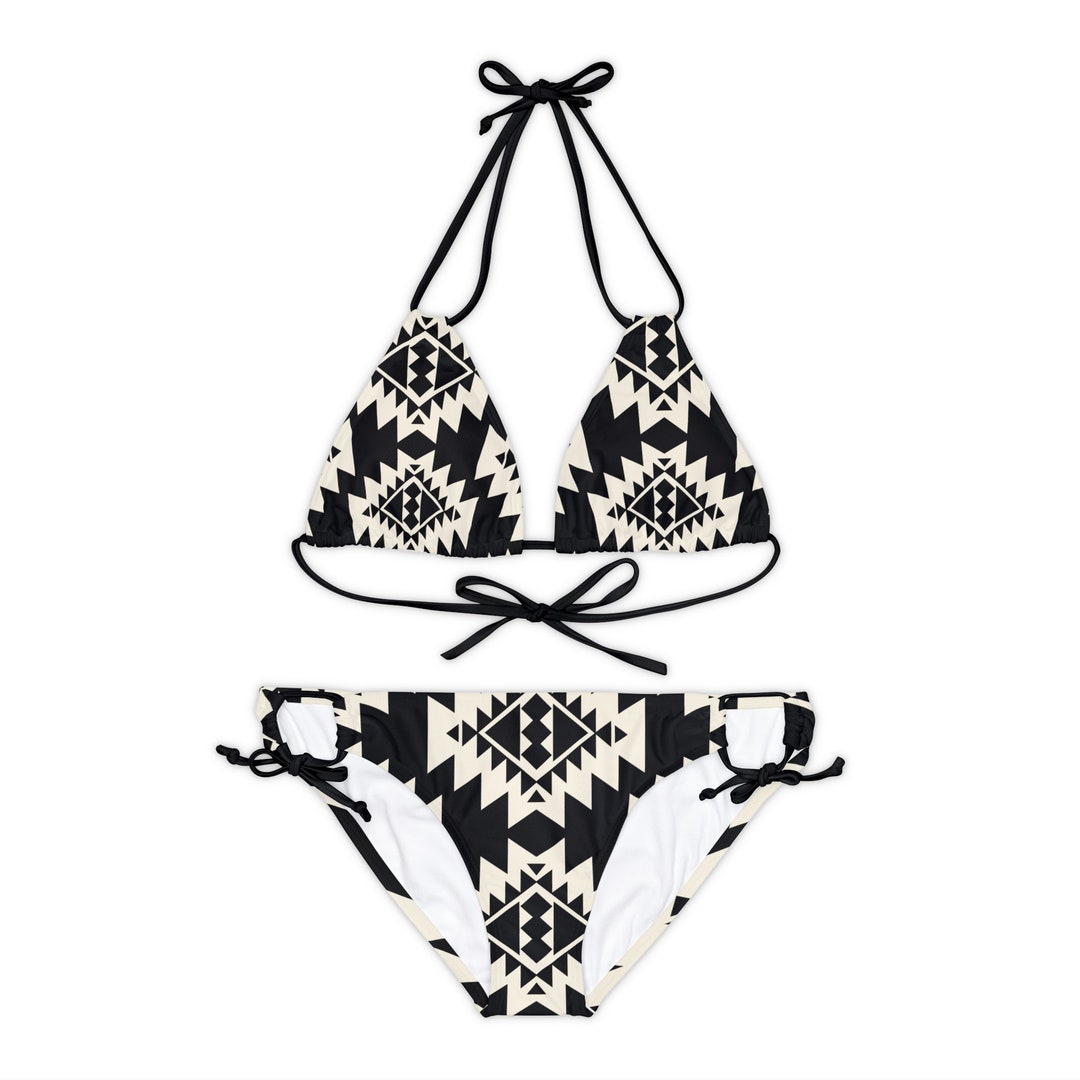 Aztec Western Bikini Set, Black and White Swimsuit, Cowgirl Bathing ...