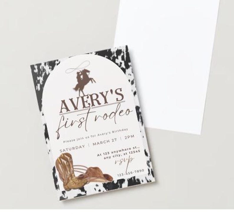 Cowboy Birthday Invitation, Cowhide Pattern, Instant Download ...