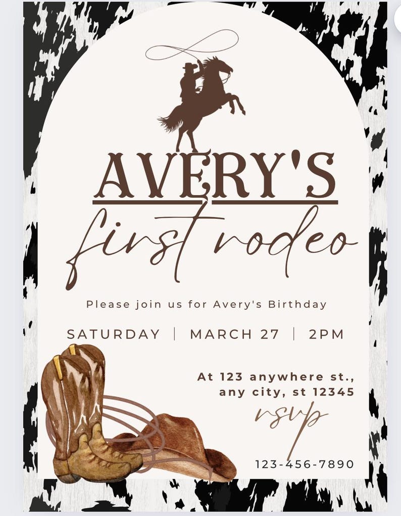 Cowboy Birthday Invitation, Cowhide Pattern, Instant Download ...