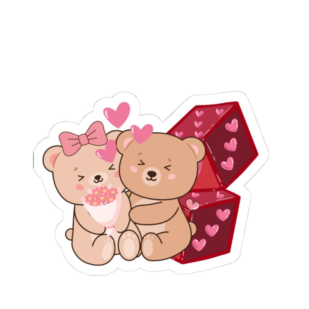 Cute Bear Couple Sticker | Valentine Heart Box Kiss-cut Sticker - Etsy