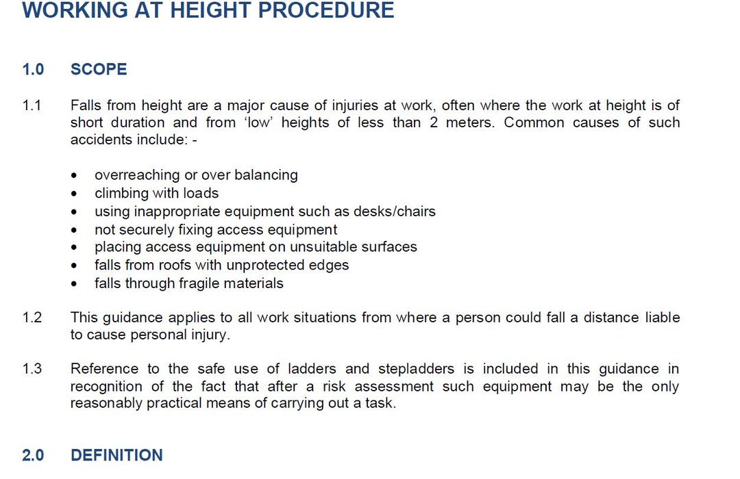 Working at Height Procedure - Etsy