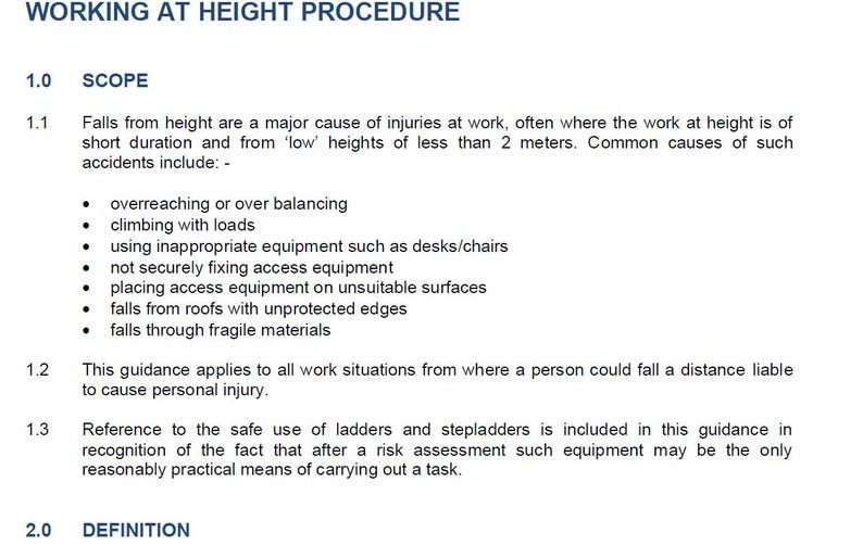 Working at Height Procedure - Etsy