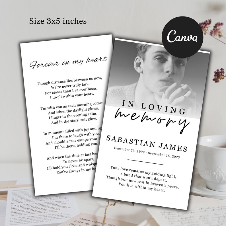 Editable Funeral Prayer Card Template, Celebration of Life (canva PDF ...