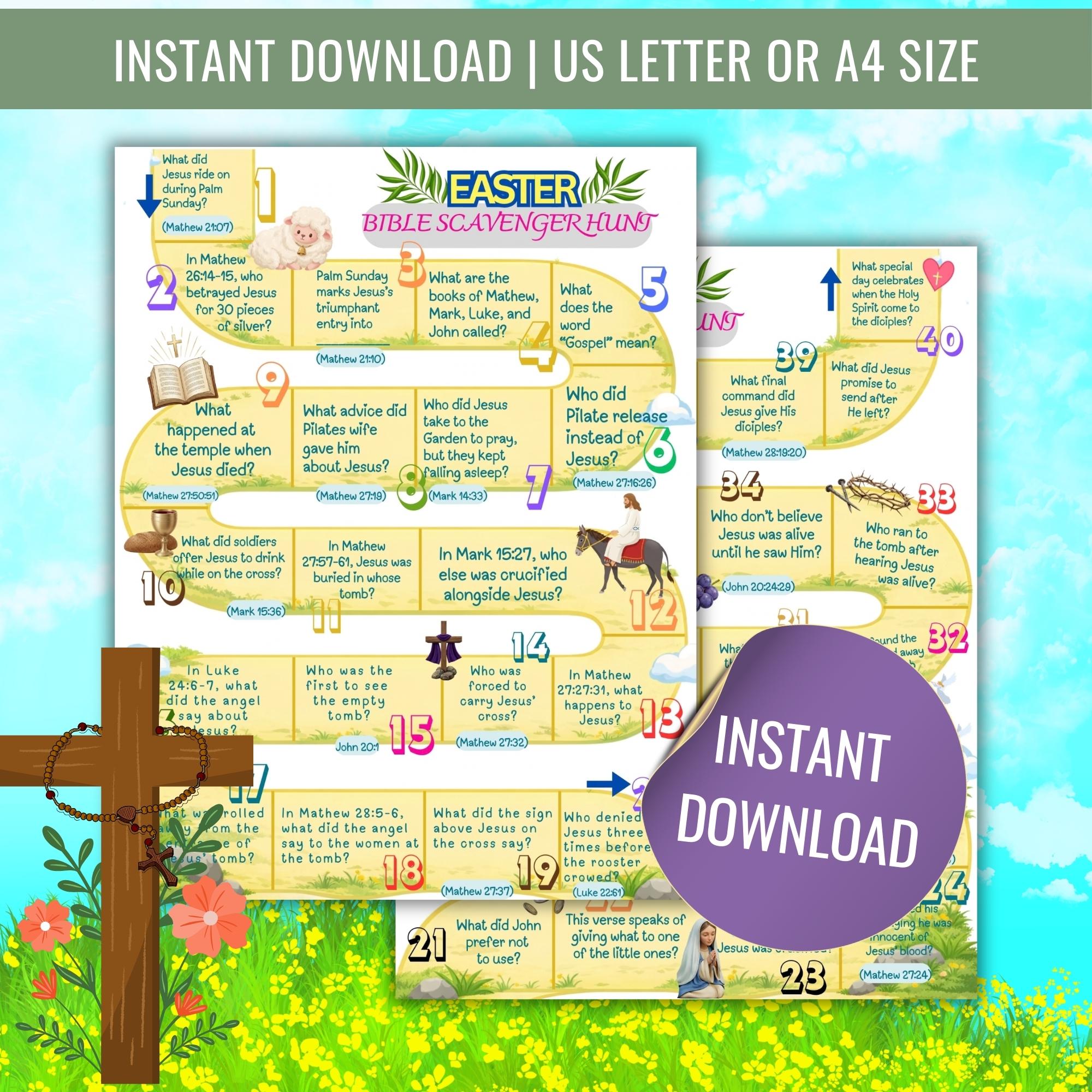 Easter Bible Scavenger Hunt Game, Printable Trivia Activity (digital ...