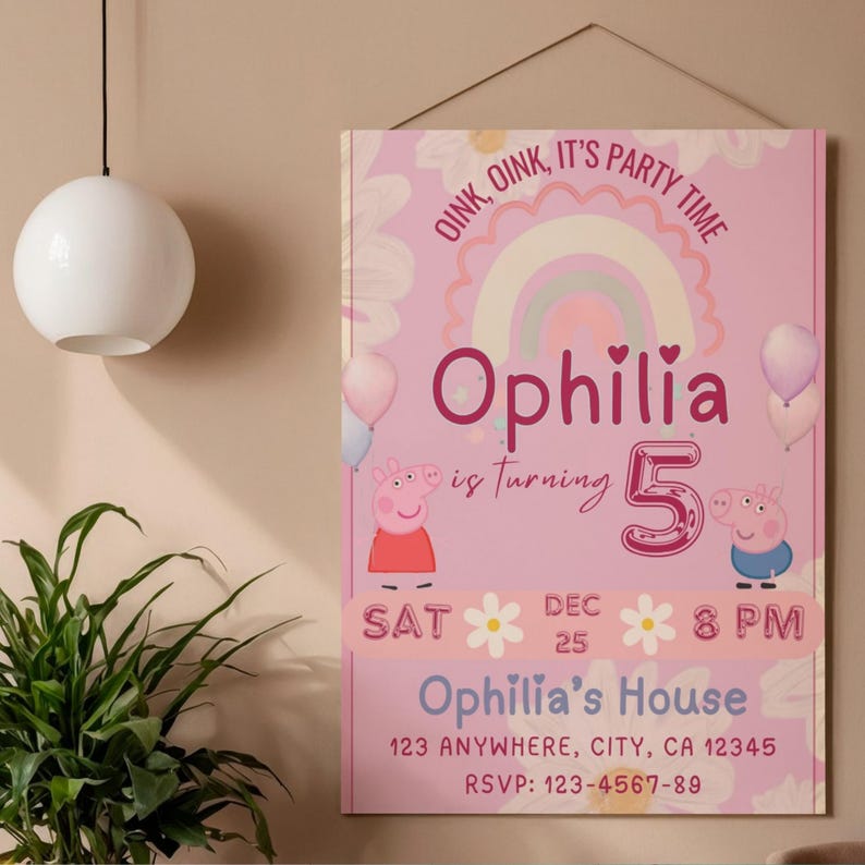 Peppa Pig Birthday Invitation, Editable Digital Template 5x7, Canva ...