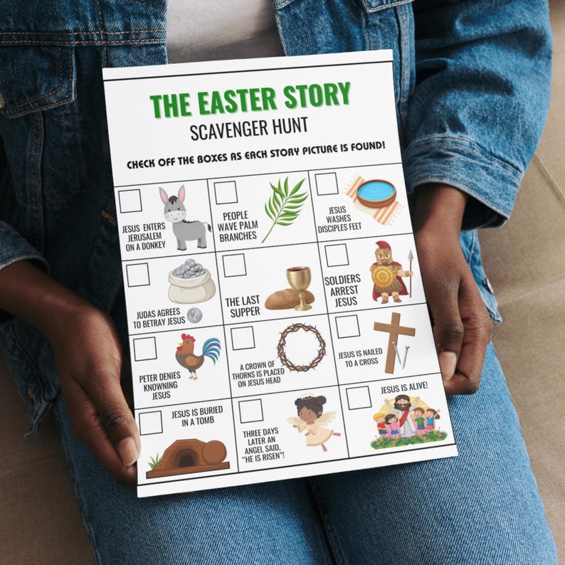 Easter Story Scavenger Hunt, Bible Verse Activity, Sunday School Game ...