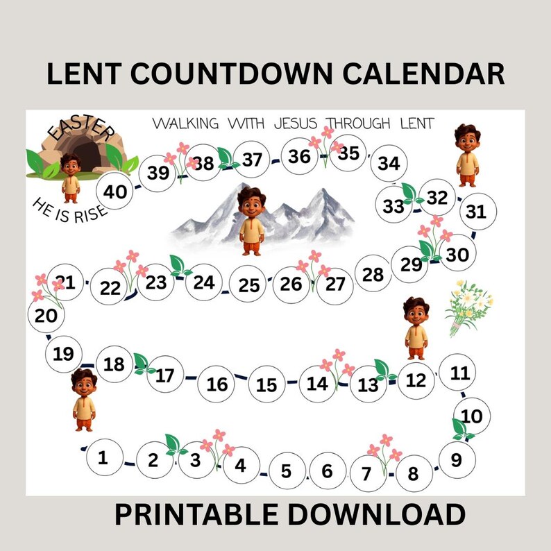 Kids 40 Days Lenten Calendar 2026, Lent Activity Calendar for Kids, Ash ...