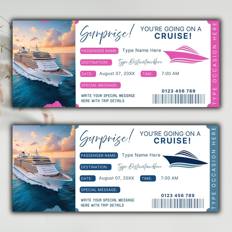 Editable Cruise Ticket Template, Printable Cruise Surprise Ticket, Gift ...