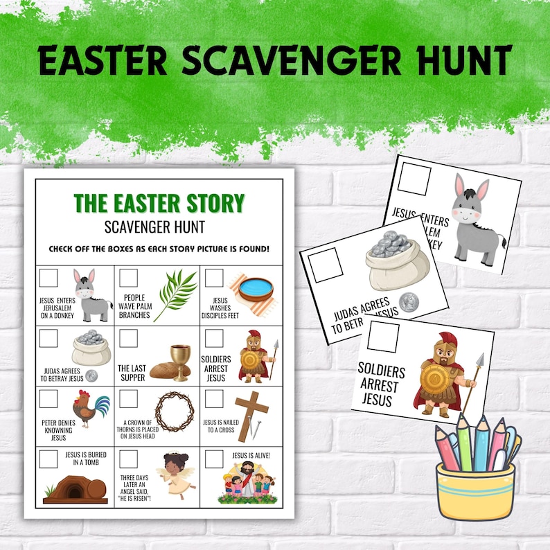 Easter Story Scavenger Hunt, Bible Verse Activity, Sunday School Game ...