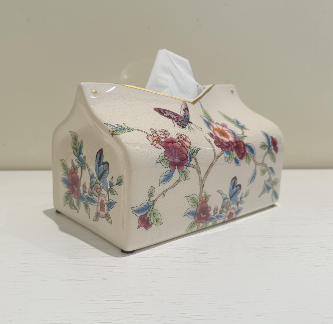 Handmade Floral Ceramic Tissue Box Cover Bright N Cheery Home Decor ...