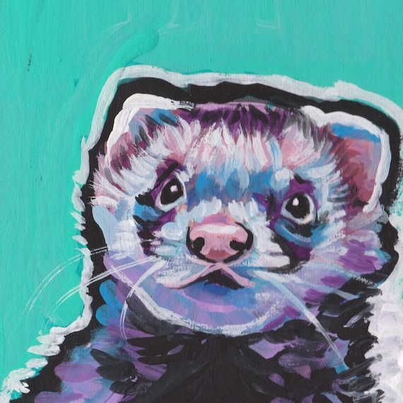 Fun Ferret Colorful Portrait Art Print of Pop Art Painting | Etsy