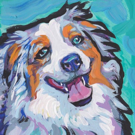 Australian Shepherd art portrait print of modern Dog painting | Etsy