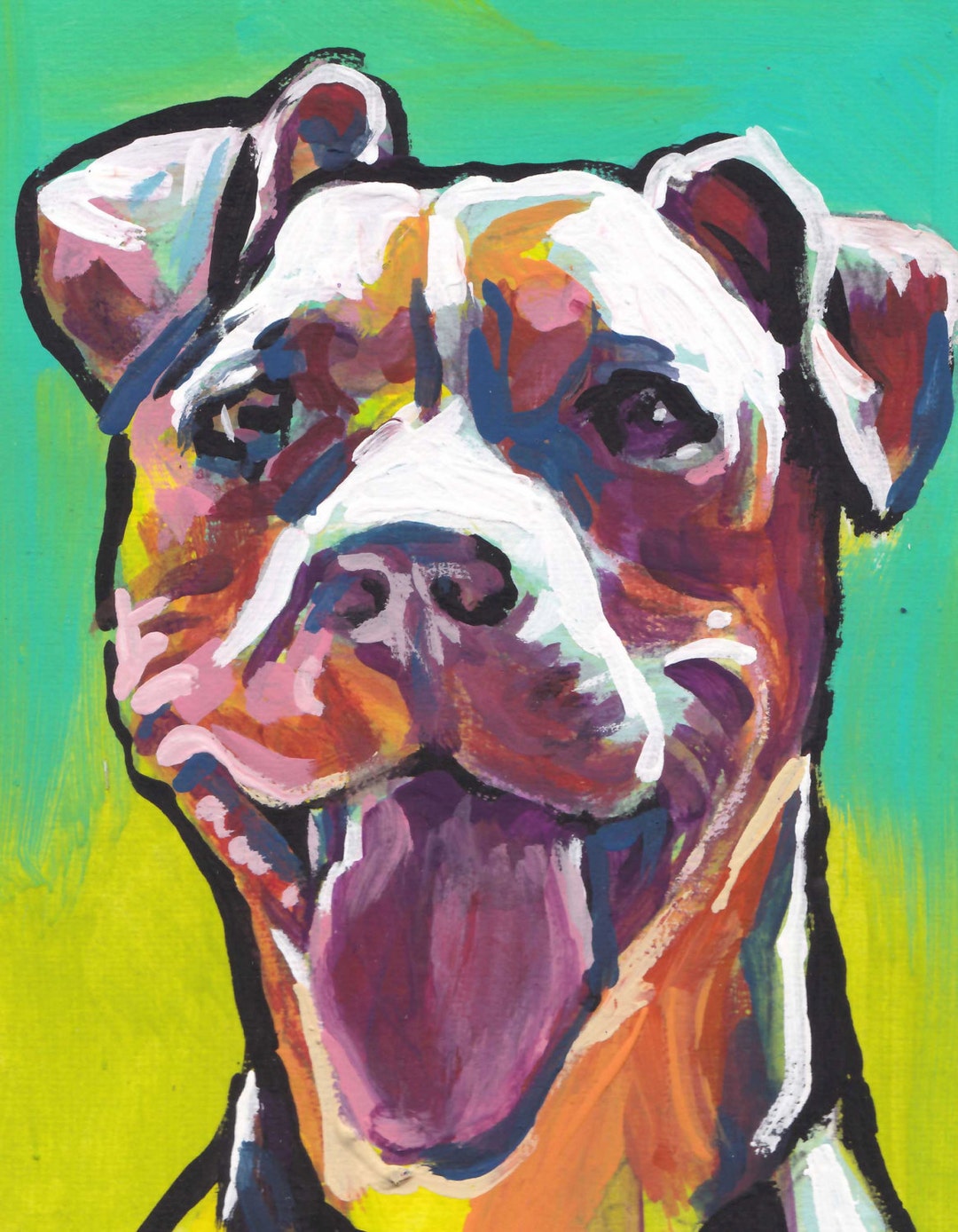 Pitbull Pit Bull Art Print of Pop Dog Art Painting Bright Colors 8.5x11 ...