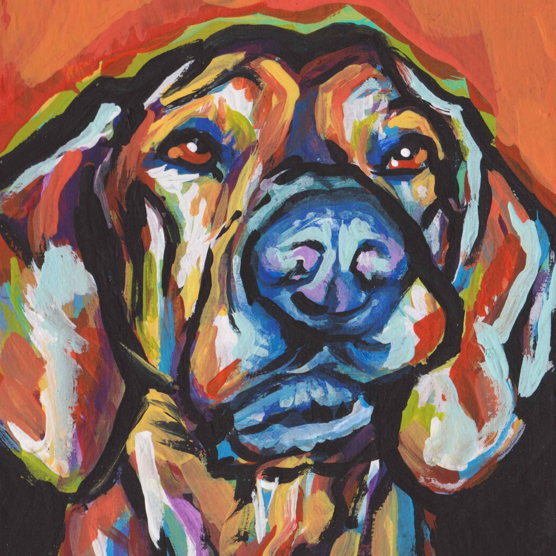 PLOTT HOUND Dog Portrait Art PRINT of Pop Art Painting Bright Colors ...