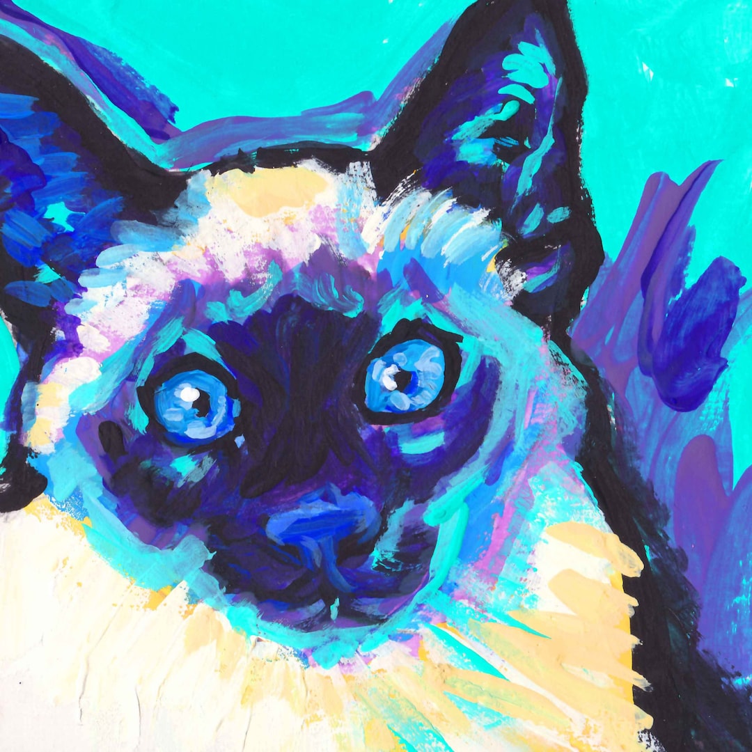 Siamese Cat Kitten Art Print Pop Art Bright Colorful Cat Portrait Art ...