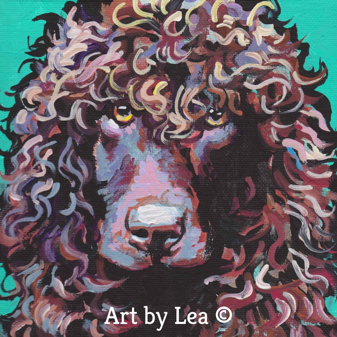 IRISH WATER SPANIEL Dog Portrait Art Print of Pop Art Painting Bright ...