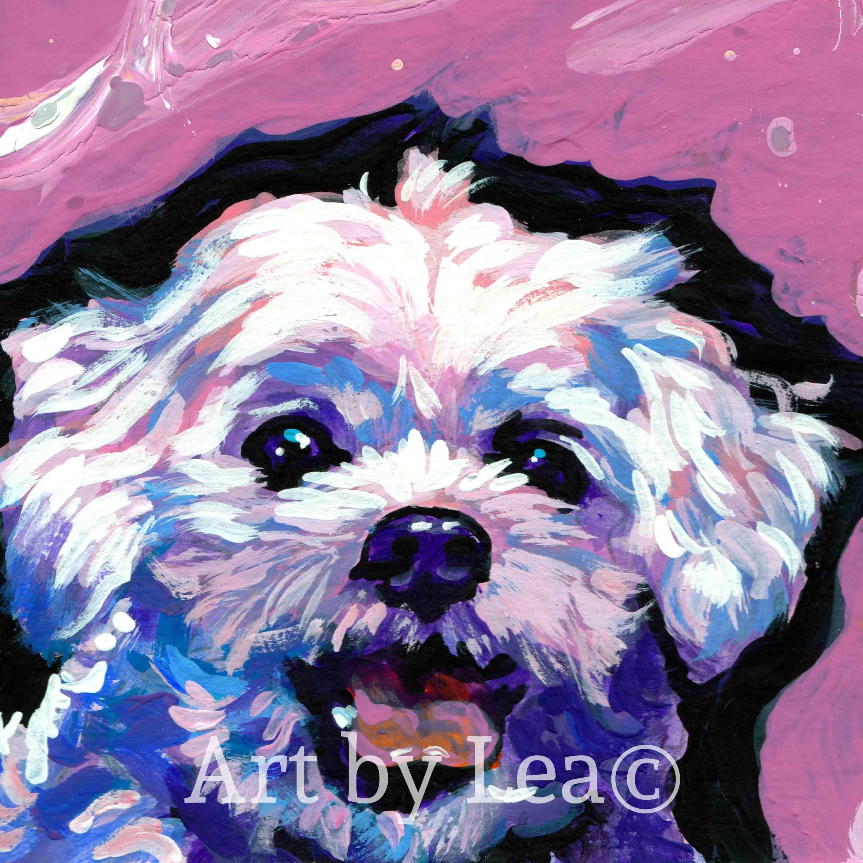 Maltese dog portrait art print of pop art painting bright | Etsy