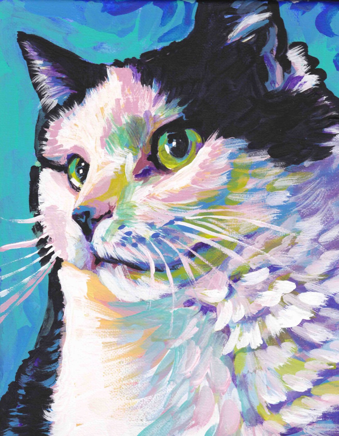 Tuxedo Cat Kitten Art Print Pop Art Bright Colorful Cat Portrait Art 8 ...