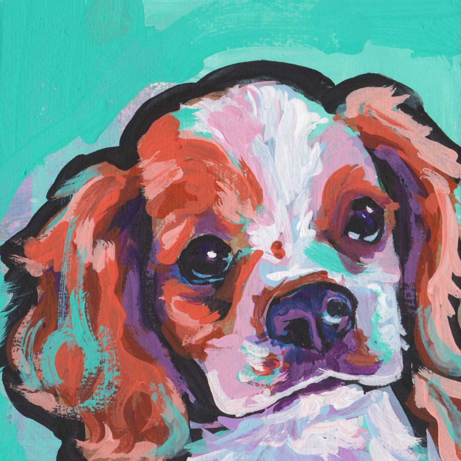 Blenheim Cavalier King Charles Spaniel Puppy Print of Modern Dog Pop ...