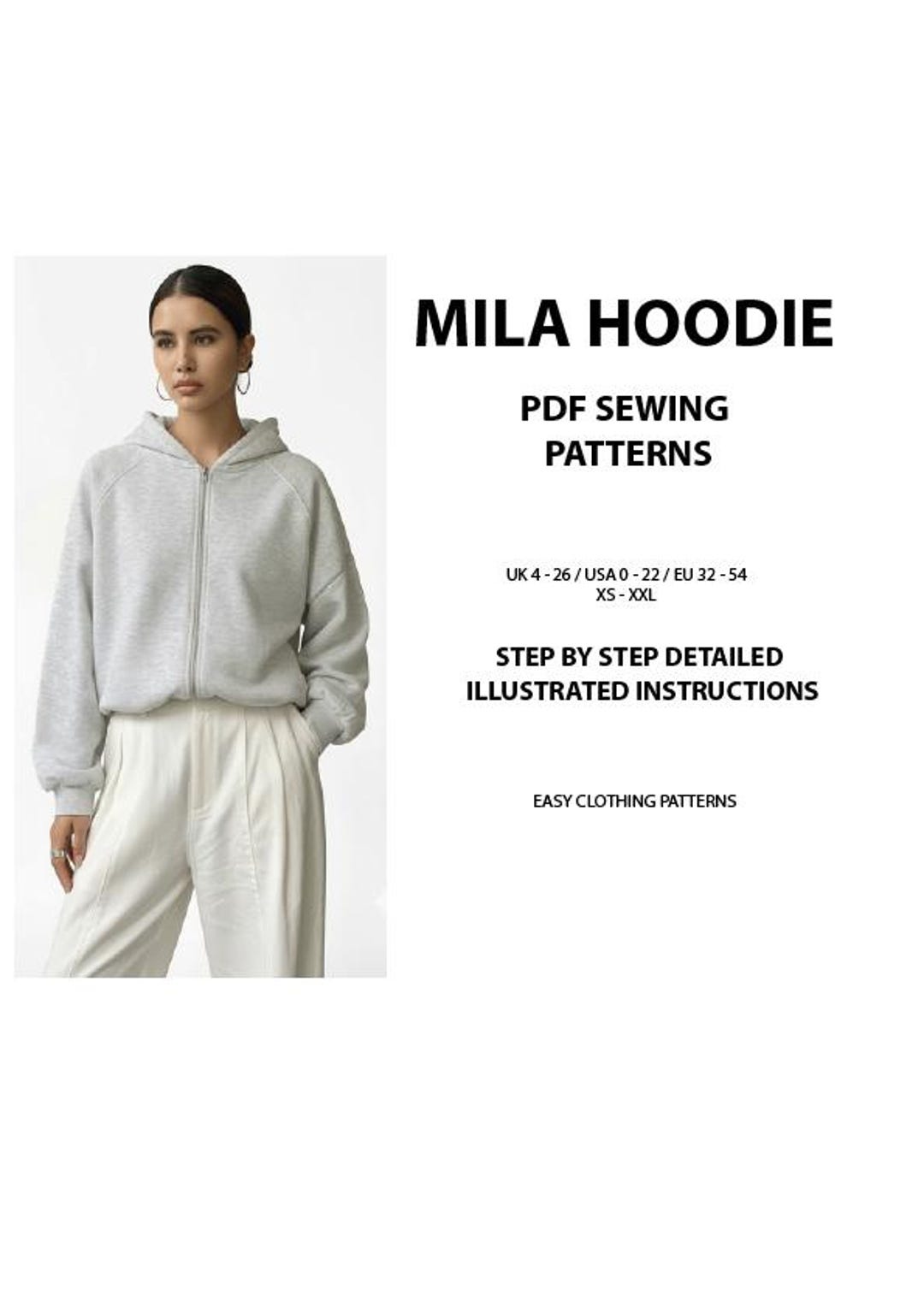 Mila Hoodie Sewing Pattern for Beginners – Easy Zip-up Hoodie PDF ...