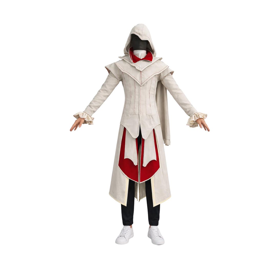 Men’s Assassin-inspired Hooded Robe – White & Red Fantasy Stealth ...