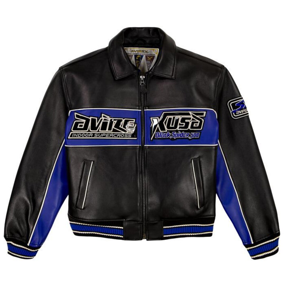 Men's Avirex Black Spider Motorcycle Jacket Genuine Handmade Cowhide ...