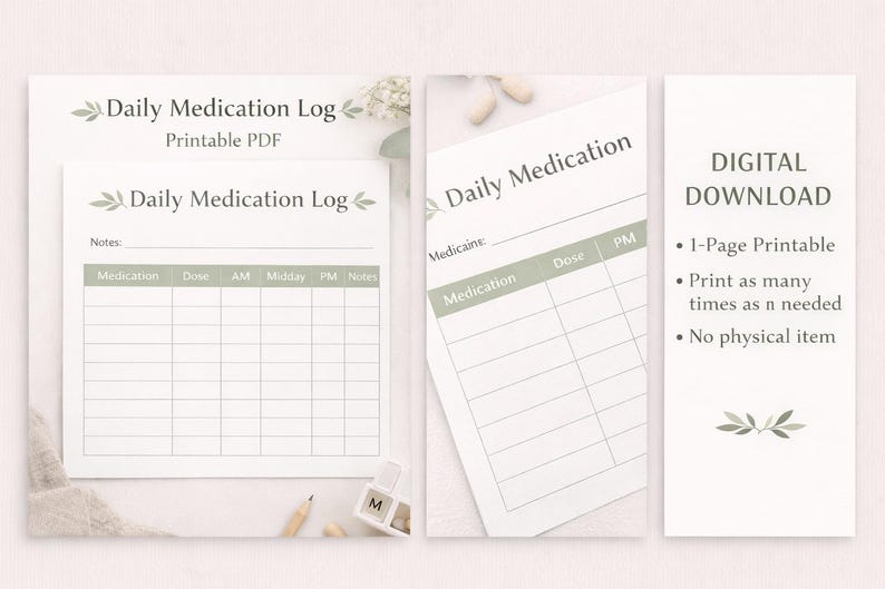 Daily Medication Log Printable | AM PM Tracker PDF - Etsy