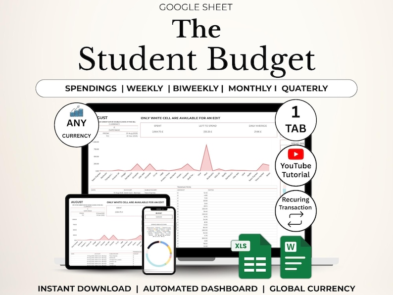 Student Tracker Google Sheets Monthly Spending Tracker Spreadsheet Expense Tracker Template ...