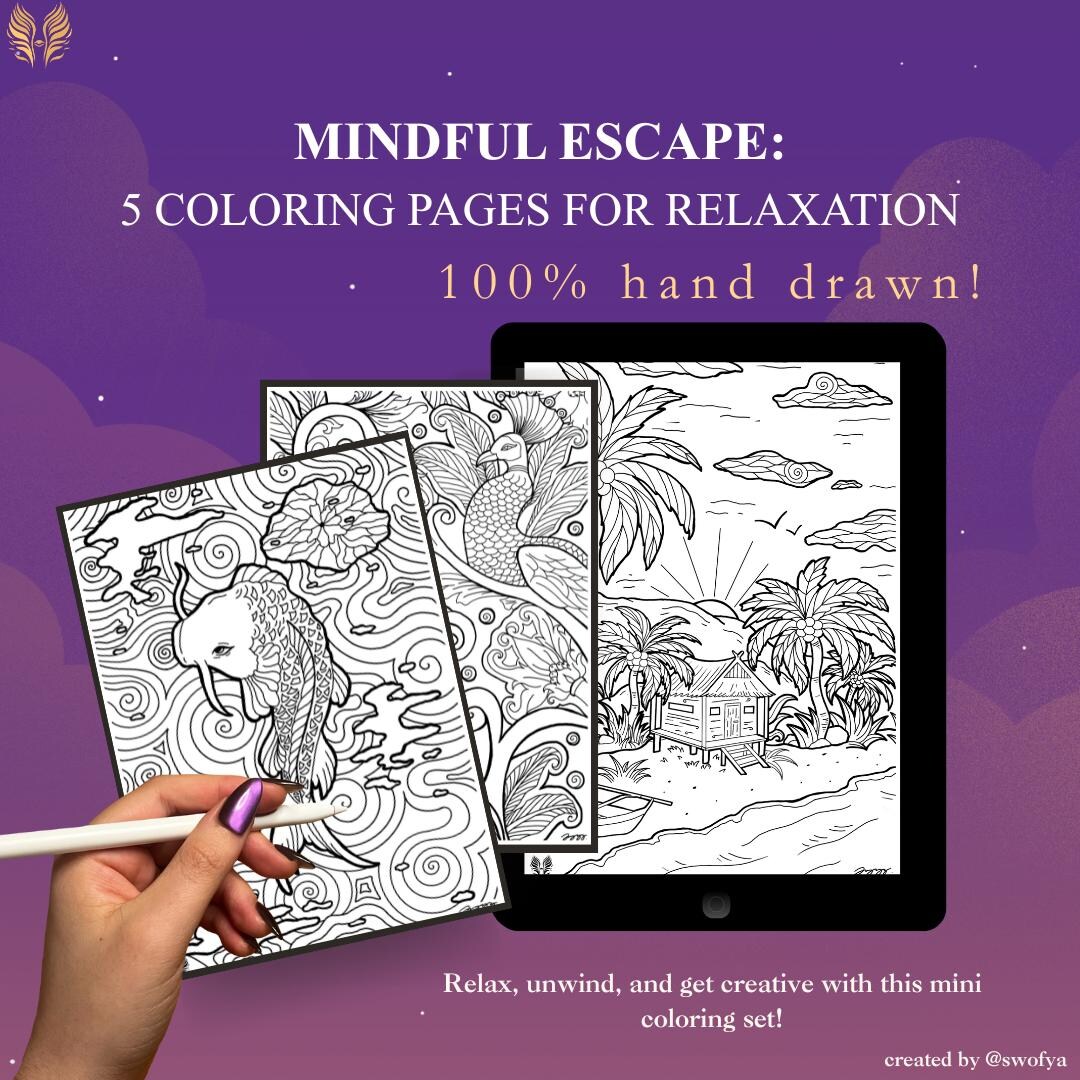 Mindful Nature Coloring Pages | 5 Hand-drawn Wellness Designs ...