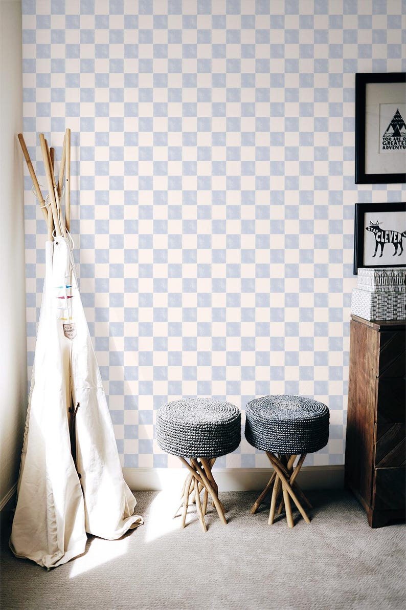 Blue Checkerboard Peel and Stick Wallpaper | Check Pattern for Boy Room ...