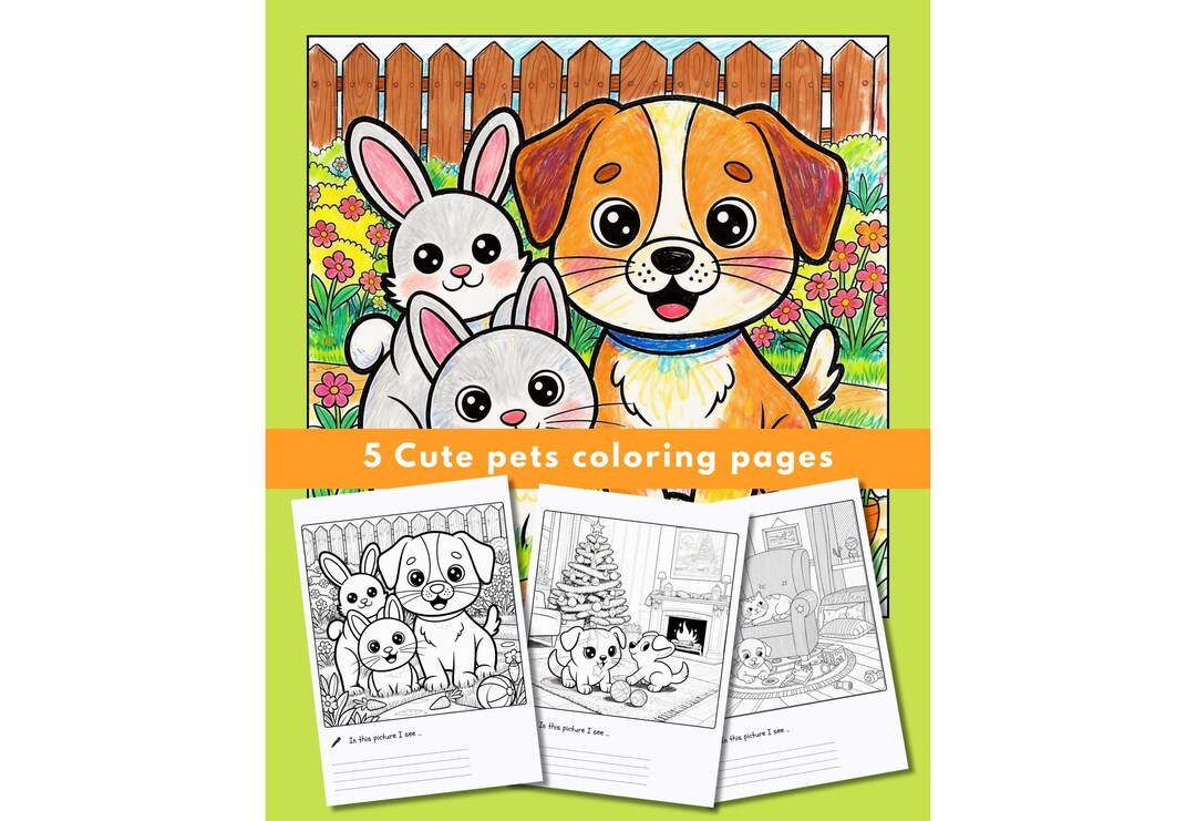 Cute Pets Coloring Pages, Kids & Toddler Coloring Sheets, Instant ...