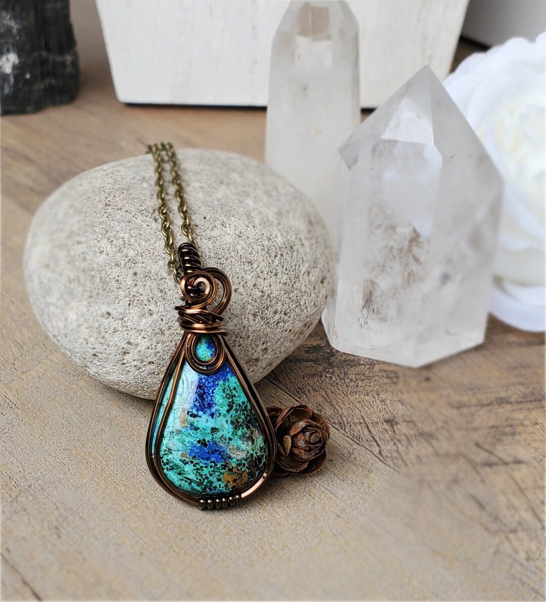 Azurite Wire Pendant, Blue Azurite Stone Pendant for Him or Her, Spring ...