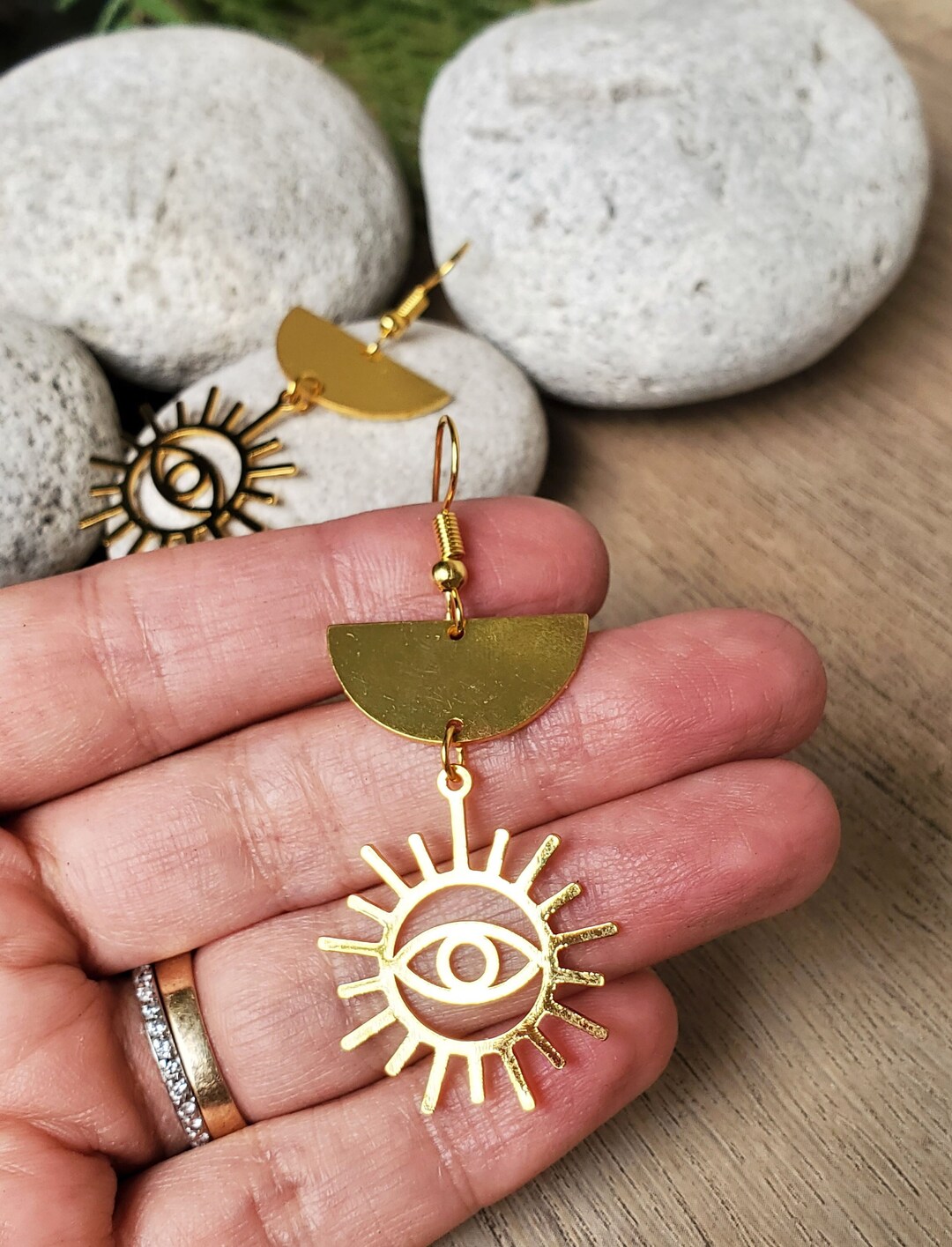 Moon and Sunray Earrings, SUN and Moon Jewelry, Dangle Sun Moon ...