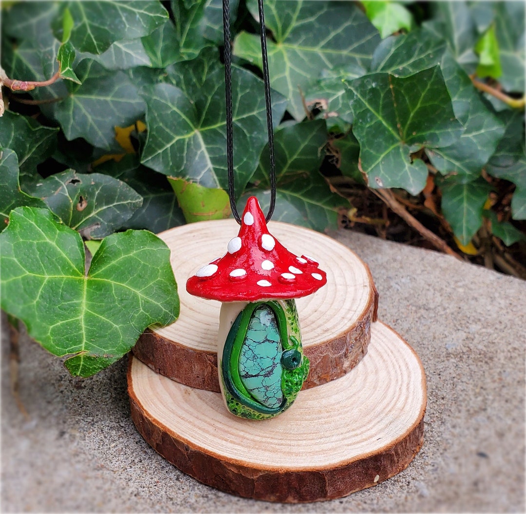 Mushroom Clay Pendant, Clay Mushroom Pendant Necklace, Turquoise ...