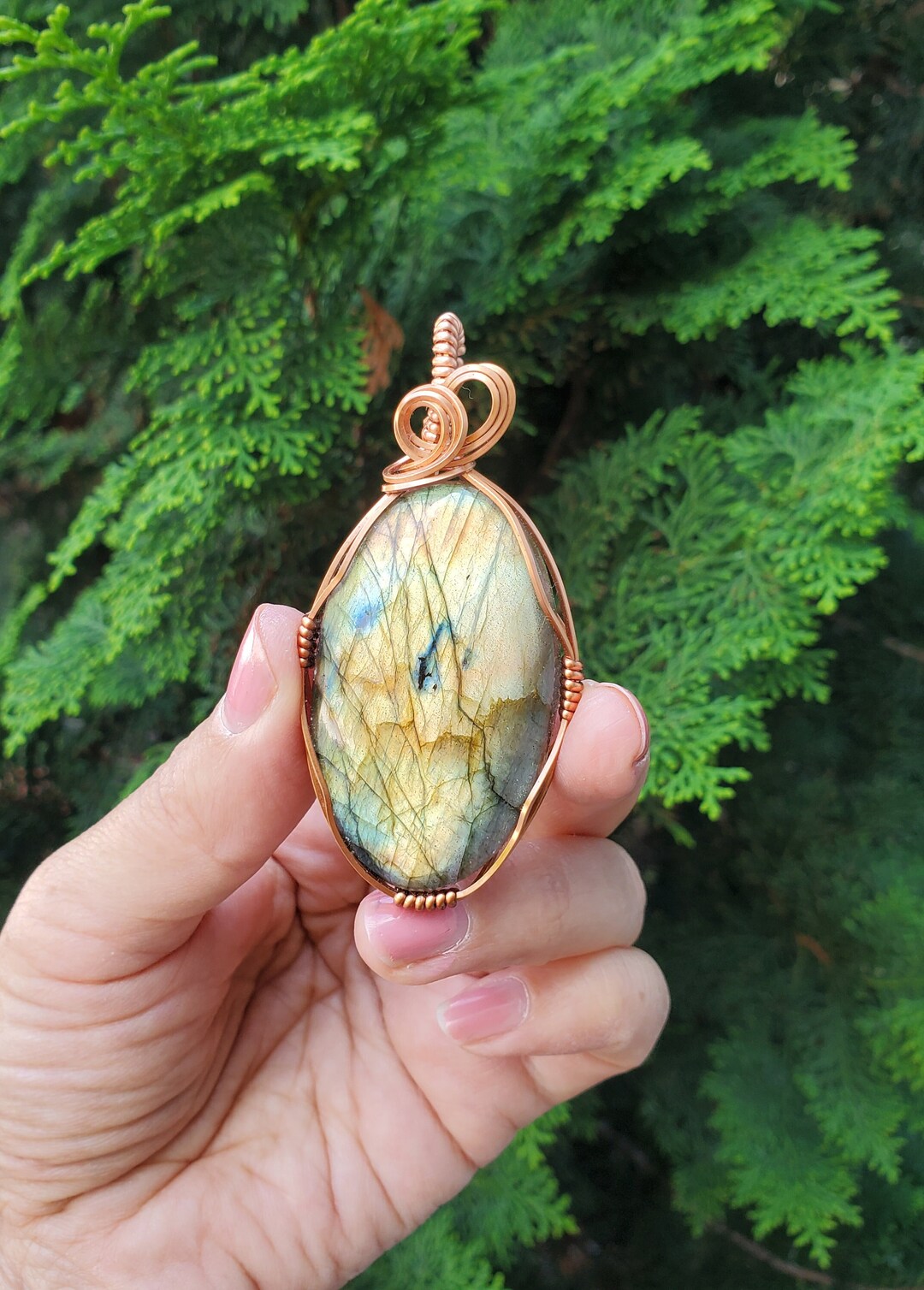 Golden Labradorite Necklace, Spring Crystal Necklace, Large Labradorite ...