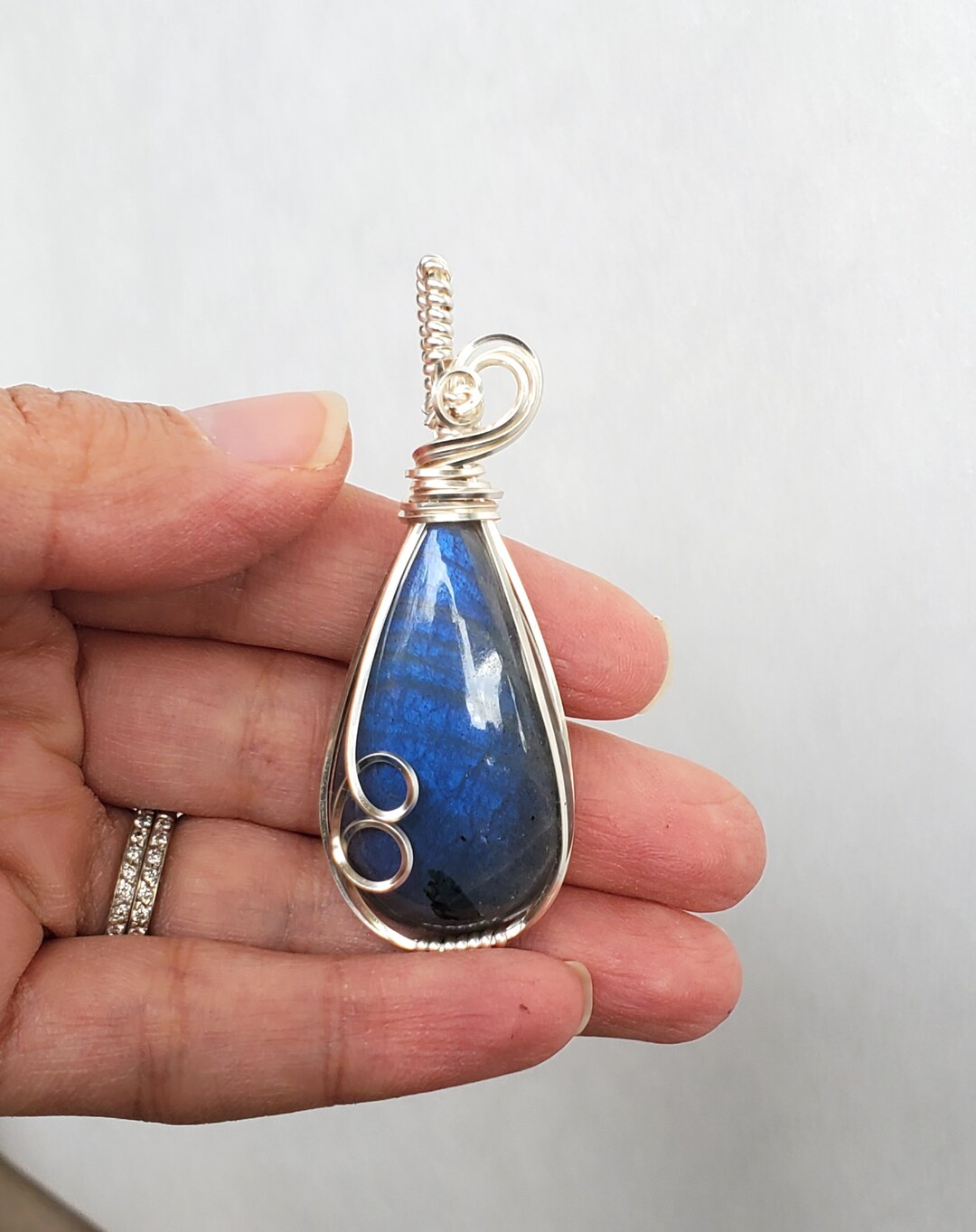 Blue Labradorite Necklace, Blue Teardrop Necklace, Christmas Gift Wire ...