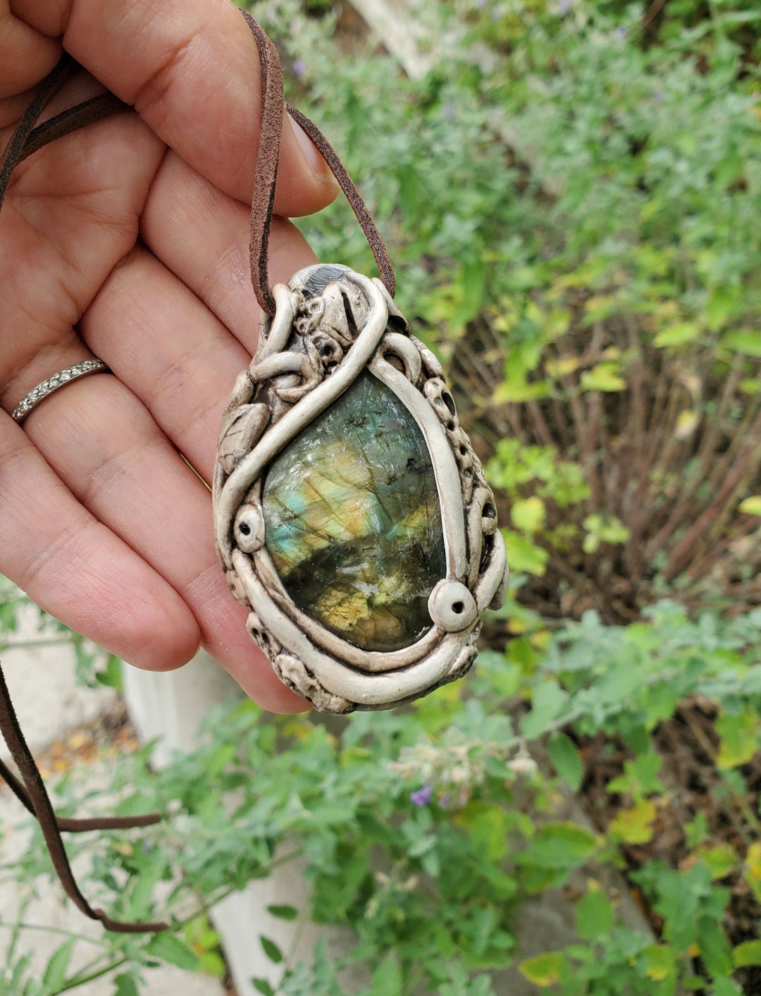 Labradorite Clay Pendant, Labradorite Necklace, Polymer Clay Forest ...