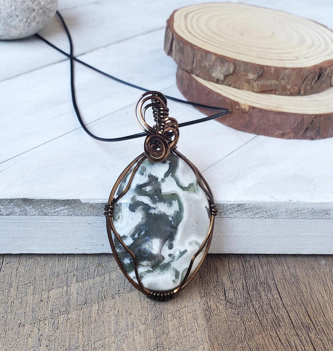 Tree Agate Necklace, Green Stone Inspired by Nature Necklace, Large ...