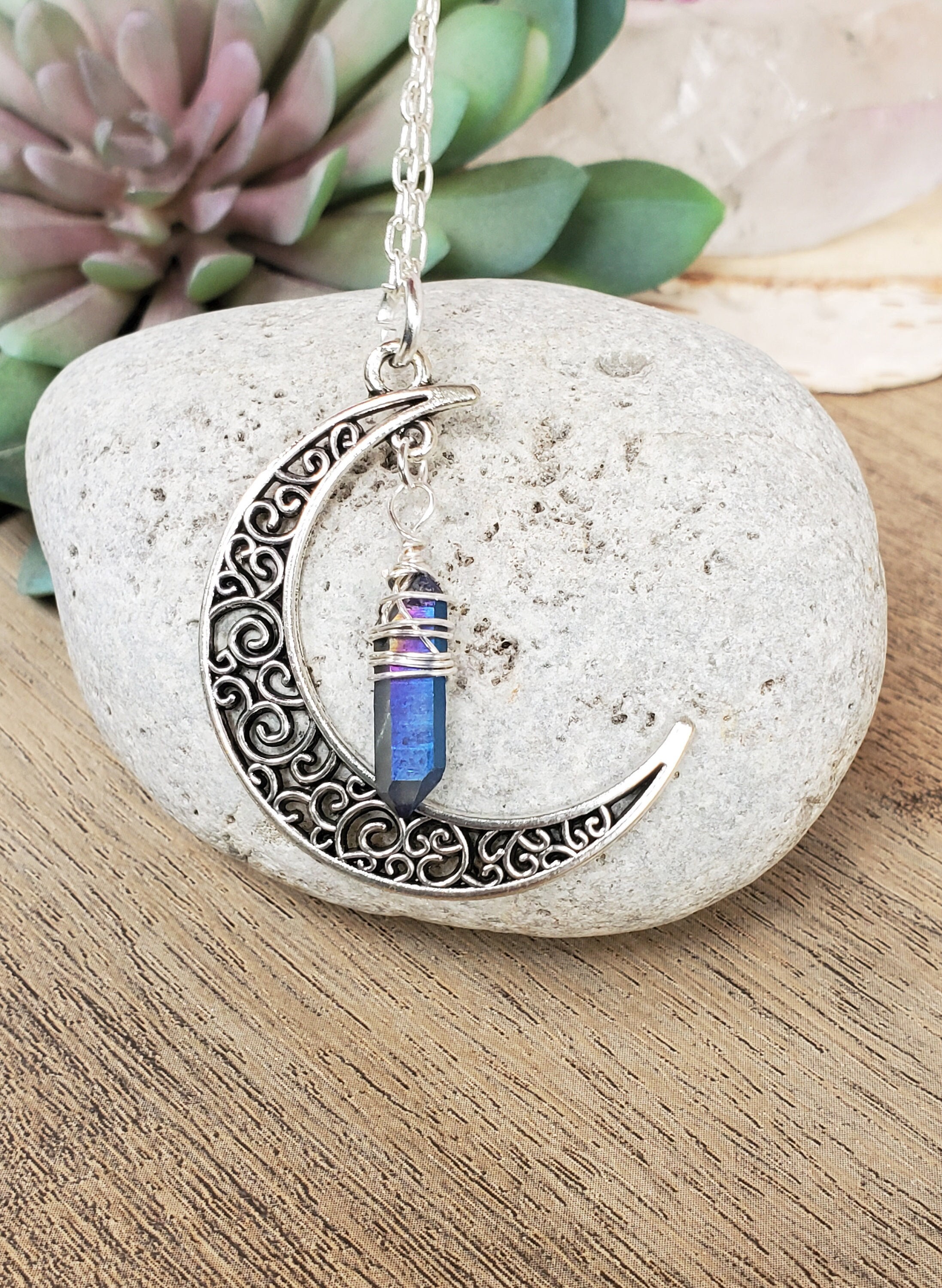 Blue Crescent Moon Necklace