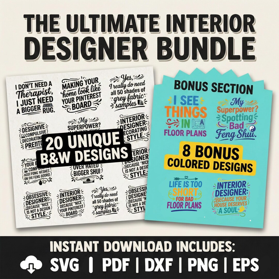 Interior Designer SVG Bundle | Funny Quotes, Decorator Gift (digital ...