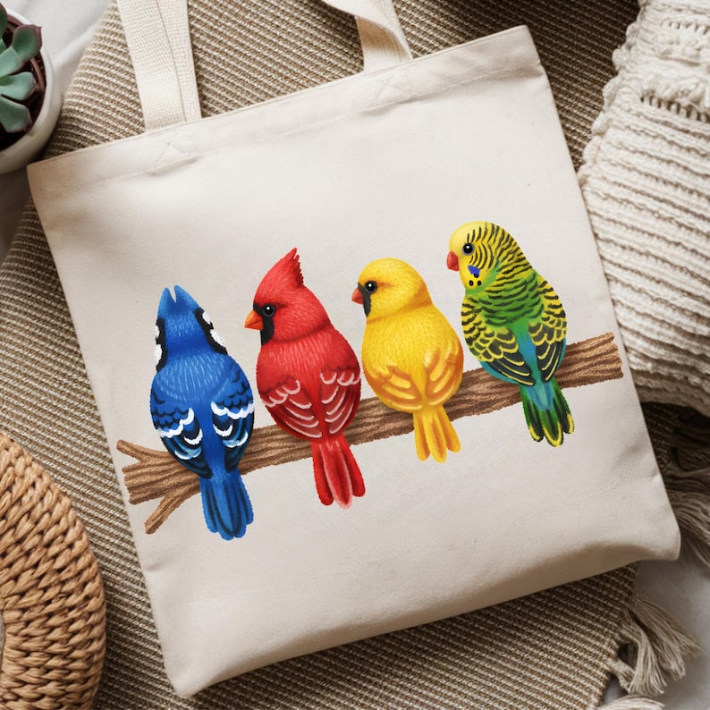 Four Birds on a Log PNG – Latch Hook Style Clipart (digital Download ...