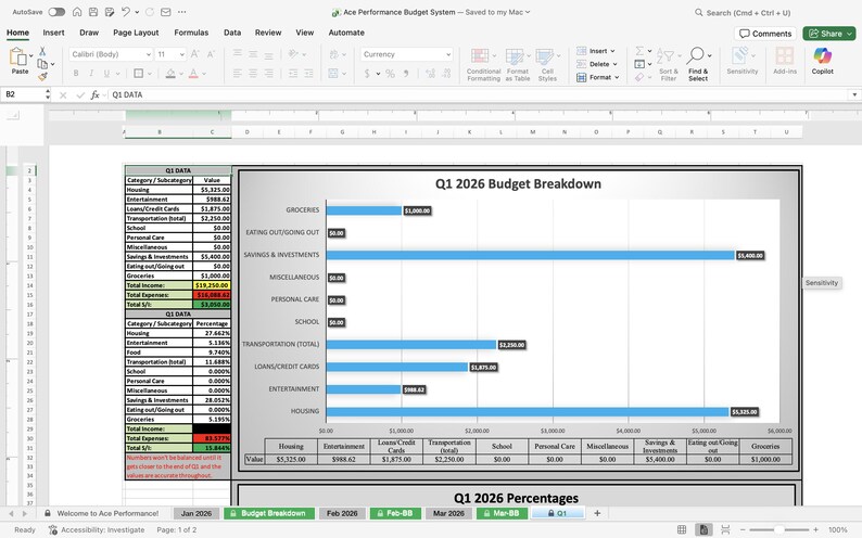 ACE Performance Excel Budget Template for Monthly and Quarterly Money ...