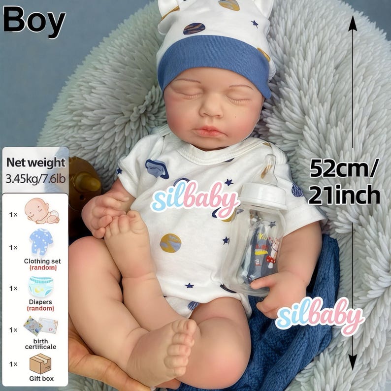 Michael 21 Inch (51cm) Full Body Silicone Baby Doll Boy Sleeping ...