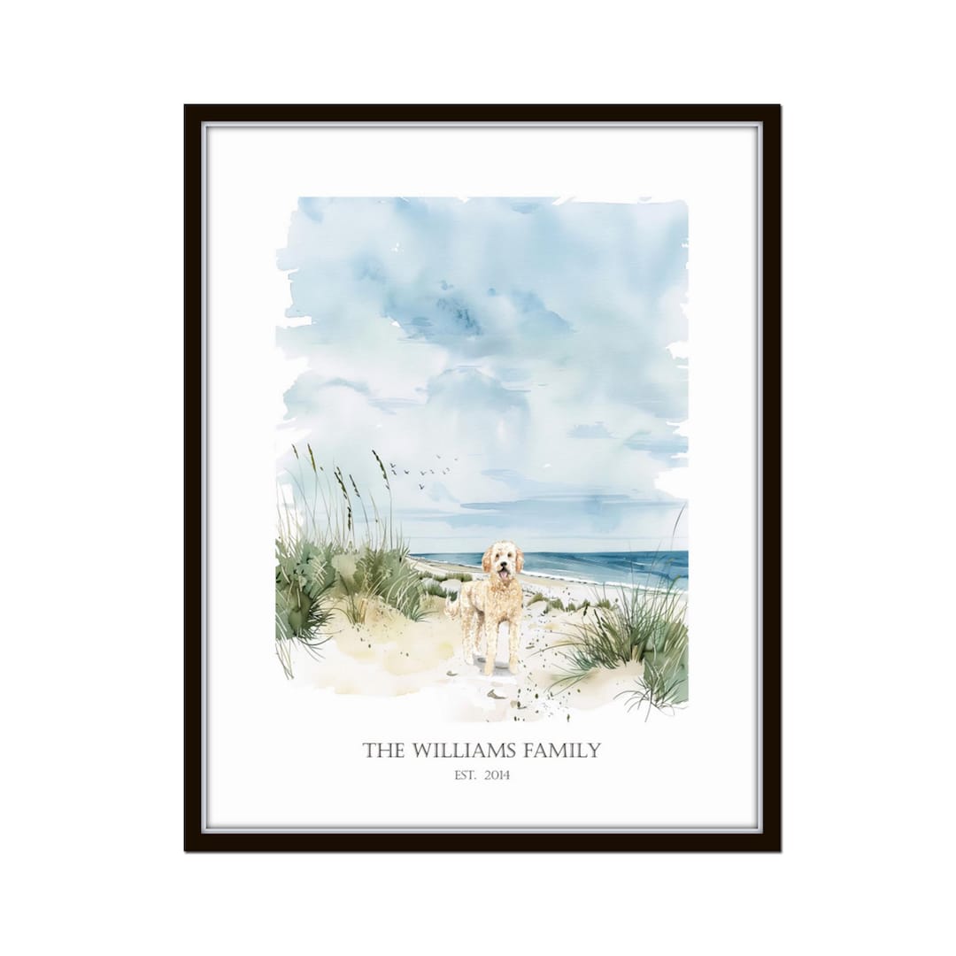 Custom Beach With Dog Print, Dog Art, Custom Dog Art Print ...